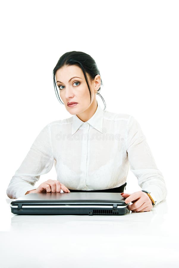 Woman and laptop stock image. Image of brunette, business - 12261187