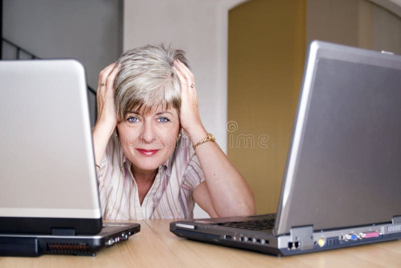 Woman and laptop stock image. Image of communication - 12294823
