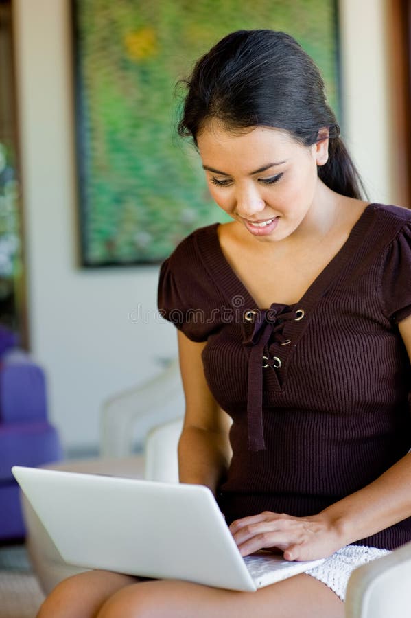 Woman with Laptop stock image. Image of computer, relaxing - 14817355