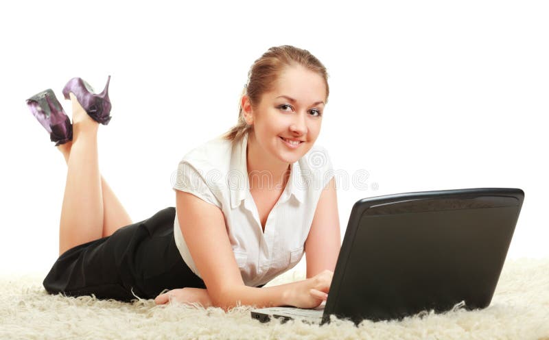 Woman with Laptop stock image. Image of modern, floor - 18680813