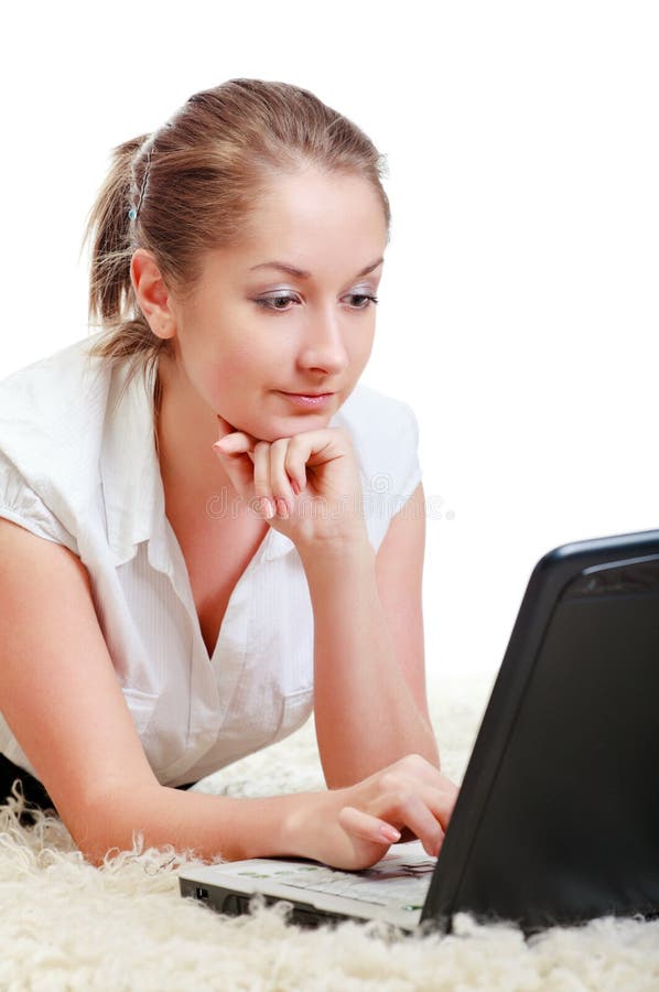 Woman with Laptop stock photo. Image of information, floor - 19130408