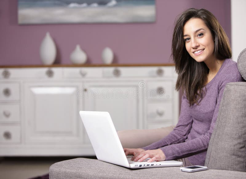 Woman and laptop stock image. Image of beauty, people - 24086399
