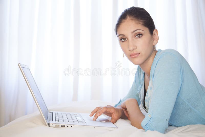 Woman on laptop stock photo. Image of working, beauty - 28149600