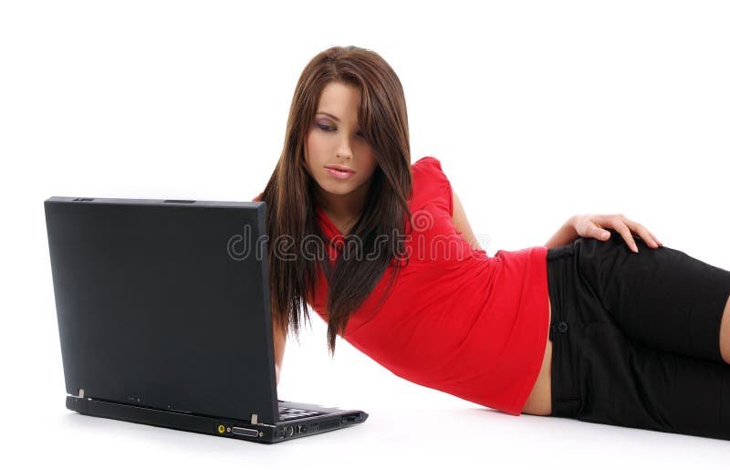 Woman with laptop stock image. Image of listening, relax - 5488207
