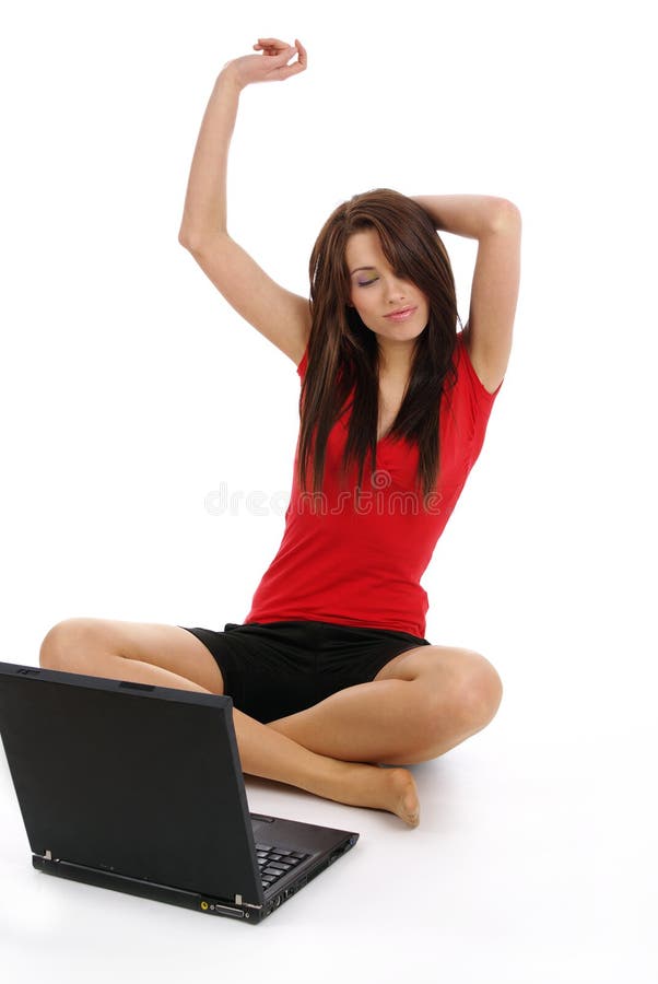 Silhouette with Clipping Path of Woman with Laptop and Headphone Stock ...