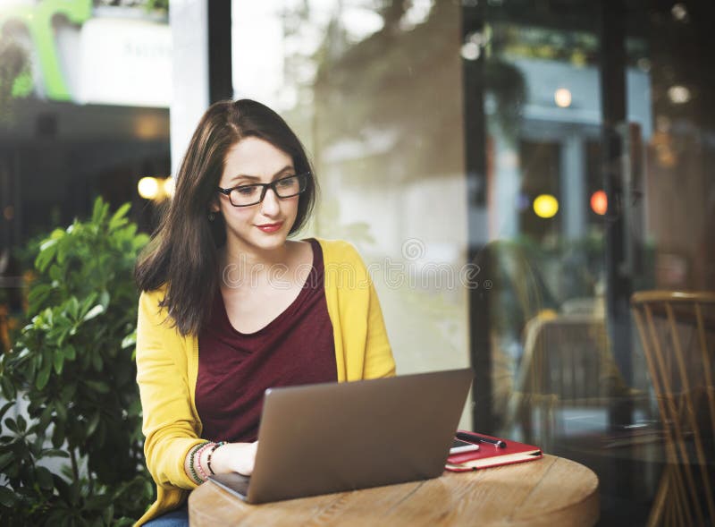 Woman Working on Her Laptop at Outdoor Cafe Stock Photo - Image of ...