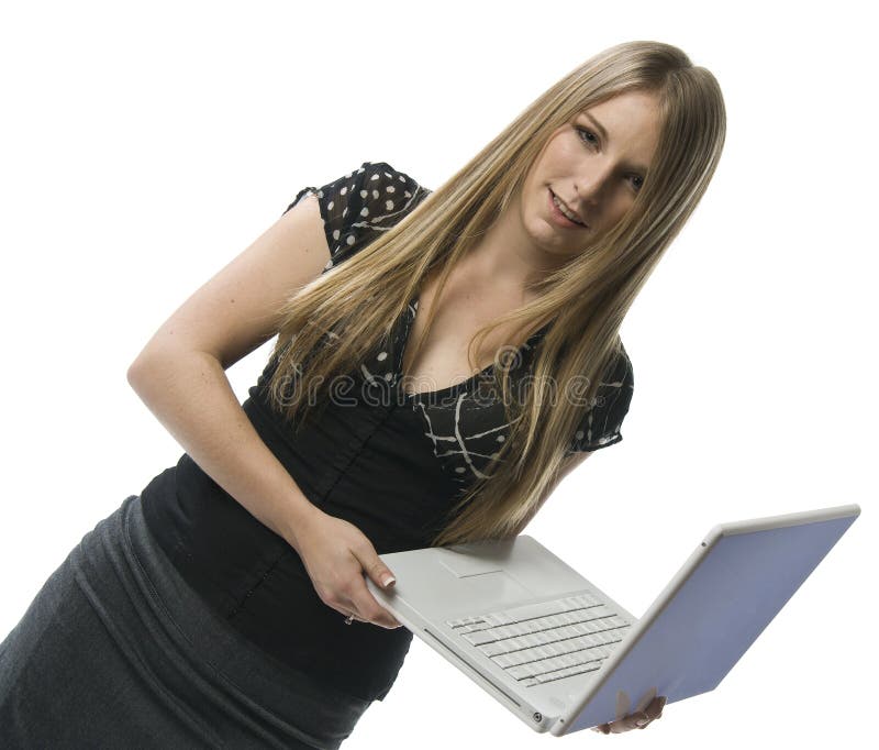 Woman with laptop computer stock image. Image of long - 3406047