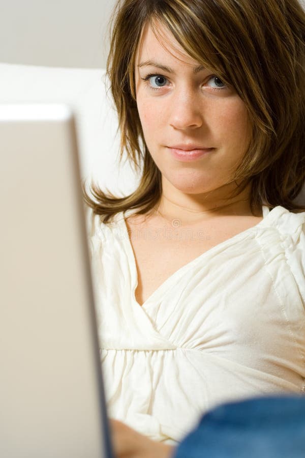 Woman with laptop computer stock photo. Image of electronic - 8684452