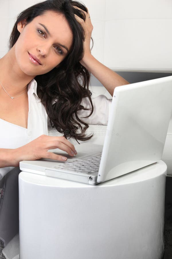 Woman with laptop computer stock photo. Image of connection - 35905712