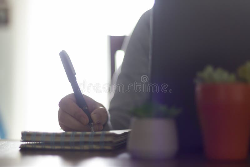 Woman with Laptop Computer Taking Notes Stock Photo - Image of ...