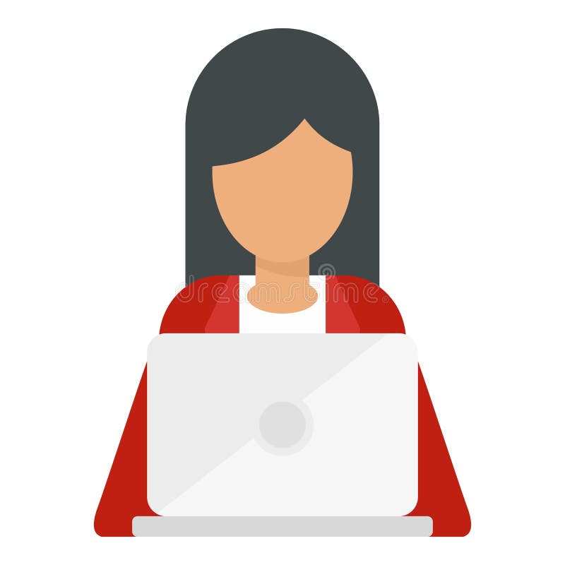 Woman with Laptop Icon, Flat Style Stock Vector - Illustration of flat ...