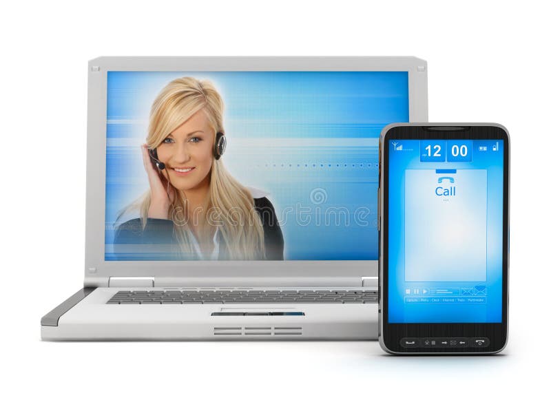 Woman on Laptop Screen and Mobile Phone Stock Image - Image of symbol ...