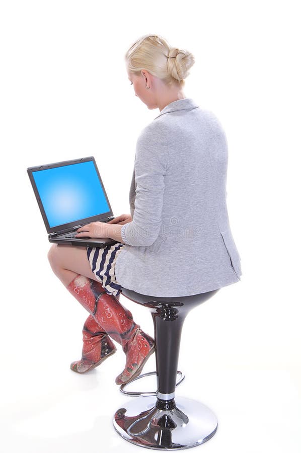 Woman with a Laptop. View from Back Stock Image - Image of computer ...