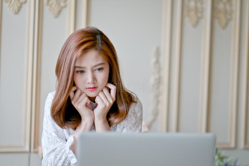 Woman with Laptop Watching Movie Stock Image - Image of digital ...