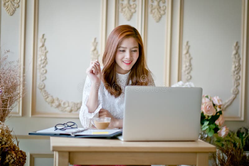 Woman with Laptop Watching Movie Stock Image - Image of coffee ...
