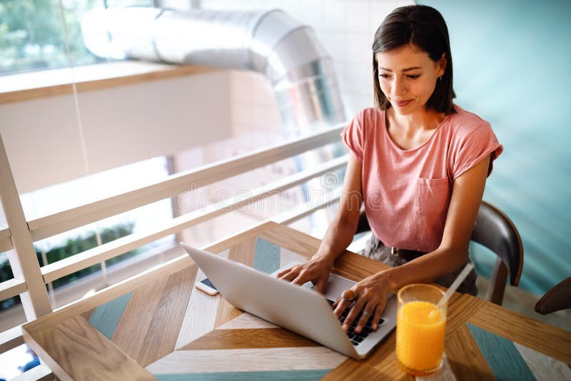 Woman Laptop Working Student Freelancer Planning Thinking Concept Stock ...