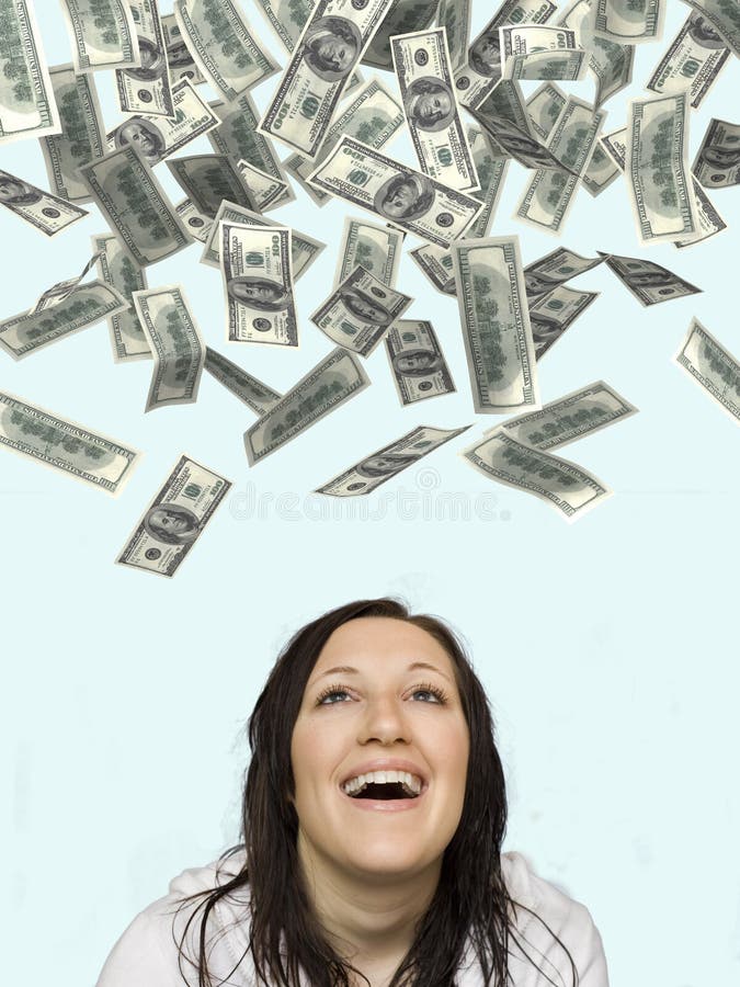 Woman Laughing at Money Rain Stock Photo - Image of bill, rain: 8220002