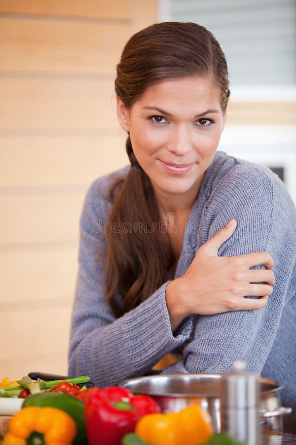Woman Leaning Against Kitchen Counter Stock Photos - Free & Royalty ...