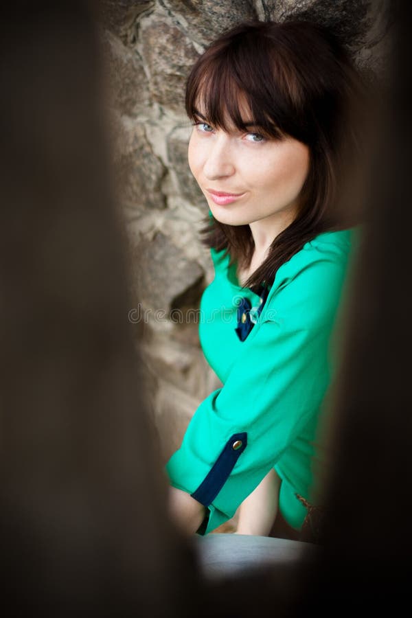 Pretty Young Girl Leaning Hand Against a Tree Stock Image - Image of ...
