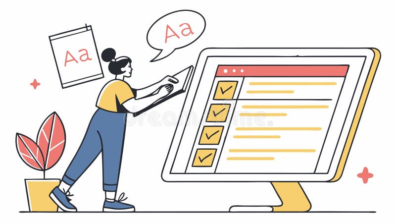 Woman Learning Calligraphy on Tablet, Creative Skill, Vector Design ...