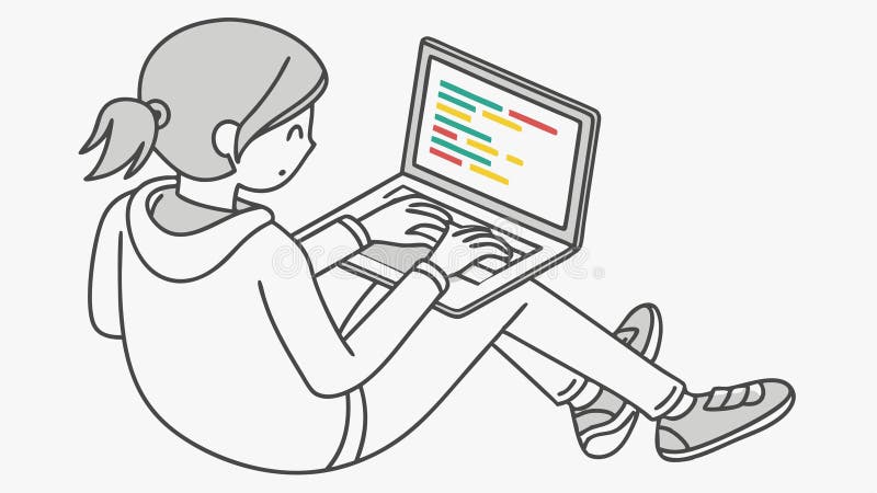 Woman Learning Coding on Laptop at Home, Vector Design Generative AI ...