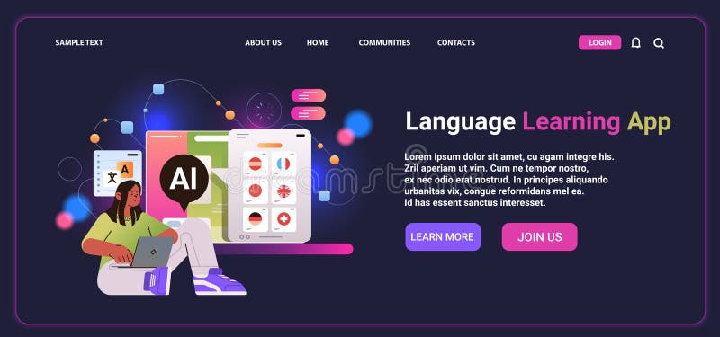 Woman Learning Foreign Language in Computer App with Ai Helper Bot ...