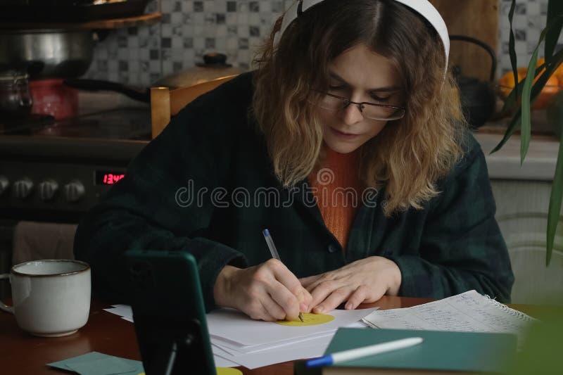 Woman Learning Hindi Language at Home. E-learning, Online Education ...