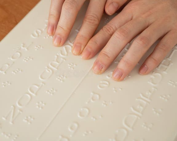 A Woman Learns the Braille Alphabet Using a Decoder. Stock Image ...