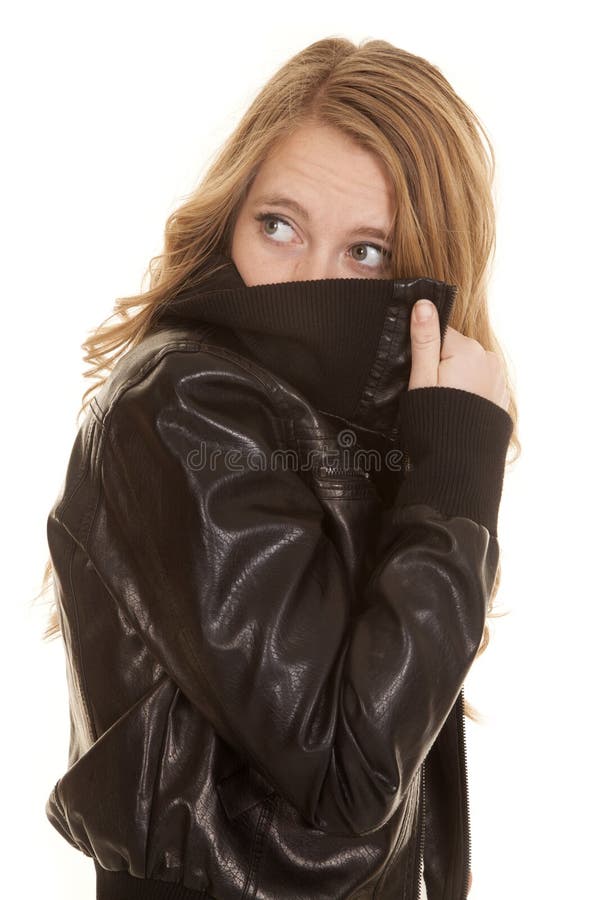 Woman Leather Peek Back Behind Jacket Stock Photos - Free & Royalty ...