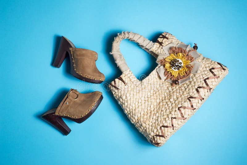 Woman Leather Purse on Blue Background Stock Image - Image of beautiful ...