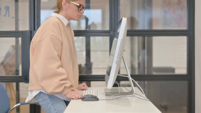 Woman Leaving Office after Working on Computer Stock Footage - Video of ...