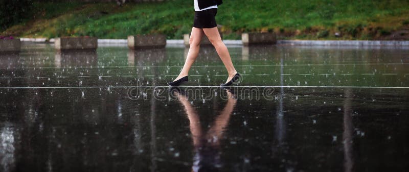 Woman Legs and Rain Drops on Asphalt Stock Image - Image of pedestrian ...