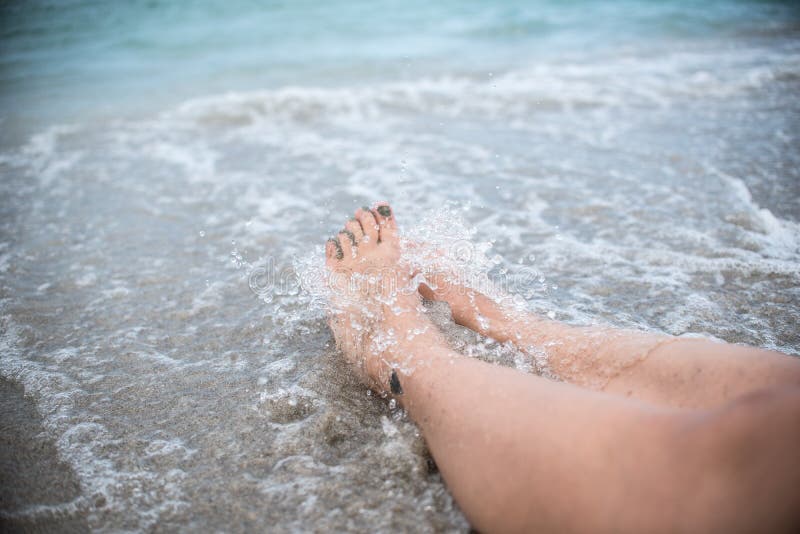 Woman Legs Splashing In Ocean Stock Image Image Of Coast Holiday