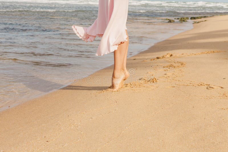 Woman Legs Walking on the Beach Sand Stock Image - Image of outdoor ...