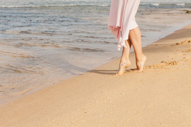 Woman Legs Walking on the Beach Sand Stock Image - Image of beautiful ...