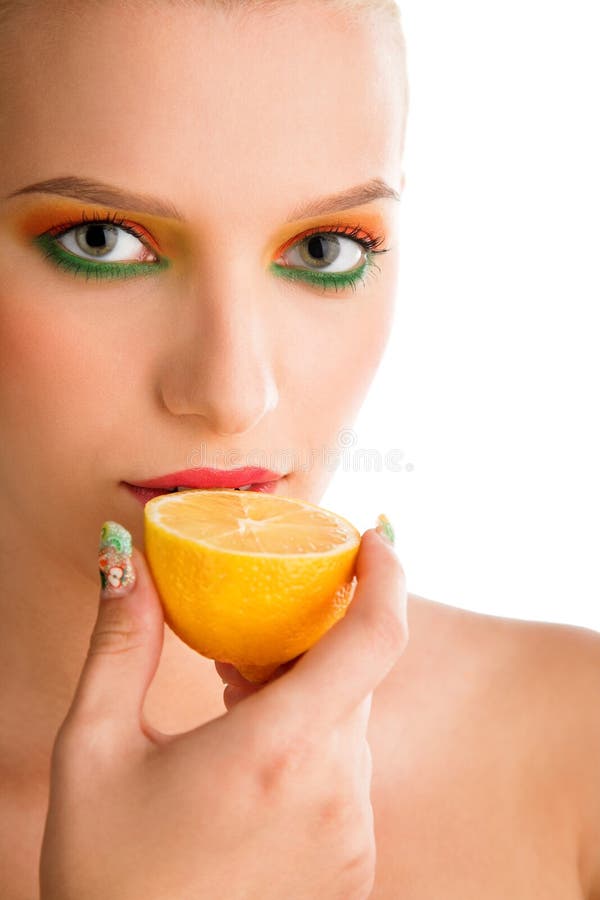 Woman with lemon stock image. Image of finger, lemon - 23003659