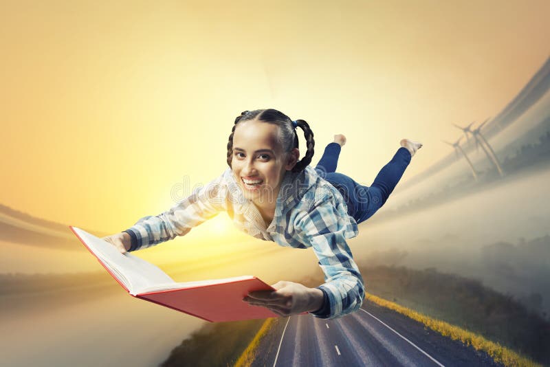 Woman Levitating in Sky . Mixed Media Stock Image - Image of magic ...