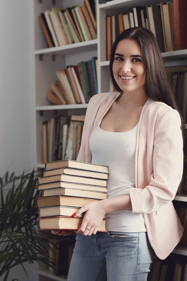 Woman in the library stock photo. Image of college, academic - 96276268