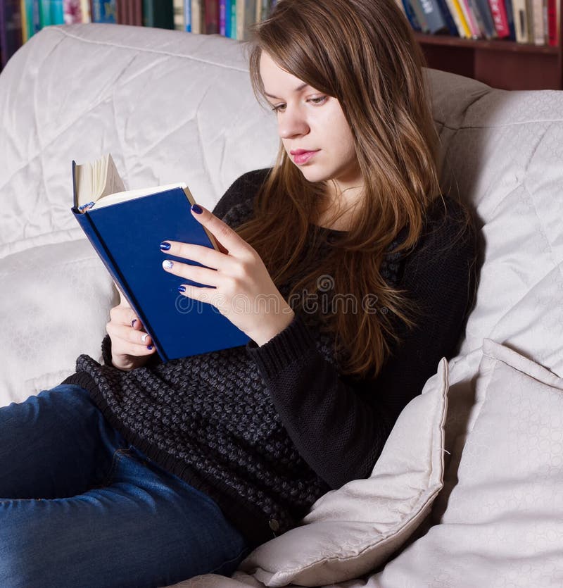 Woman at the Library Reading Book Stock Image - Image of home ...