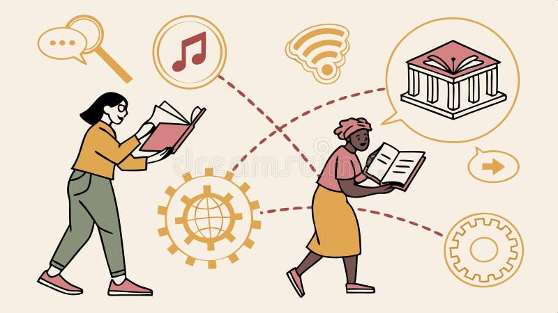 Woman and Library, Reading and Literature Environment Vector Design ...