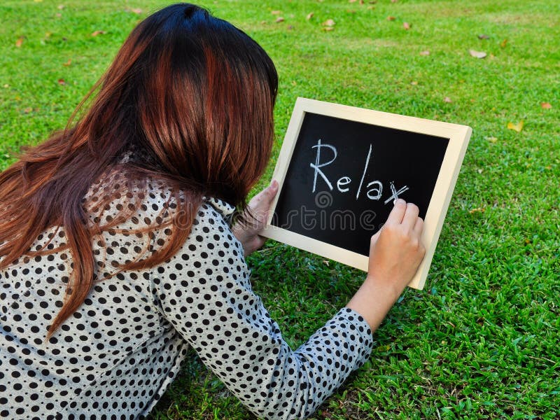 Woman Lie Down Write Word Blackboard Stock Photos - Free & Royalty-Free ...