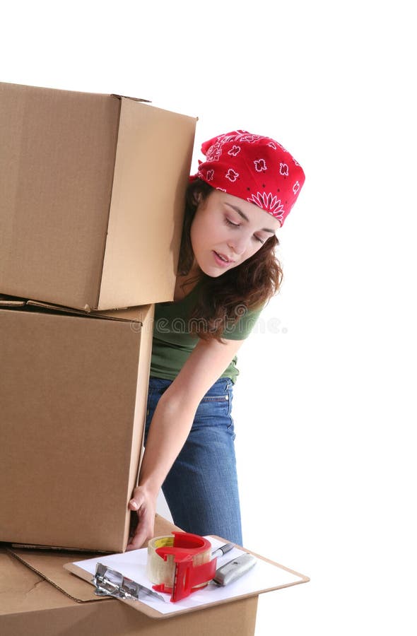Woman Lifting Boxes stock image. Image of package, lift - 3277509