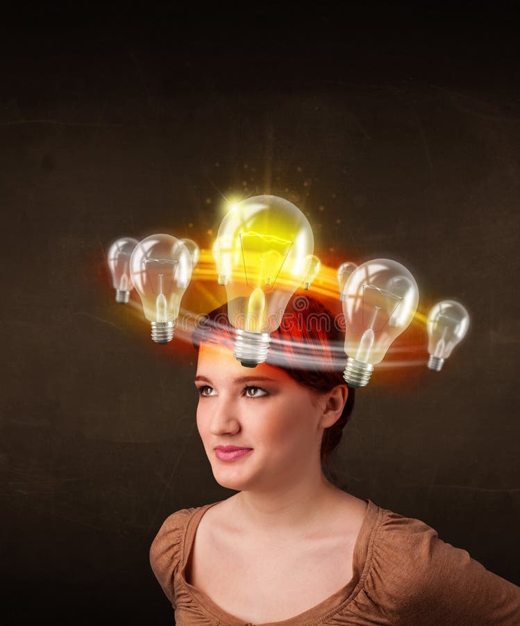 Pretty Girl Light Bulbs Around Her Head Stock Photos - Free & Royalty ...