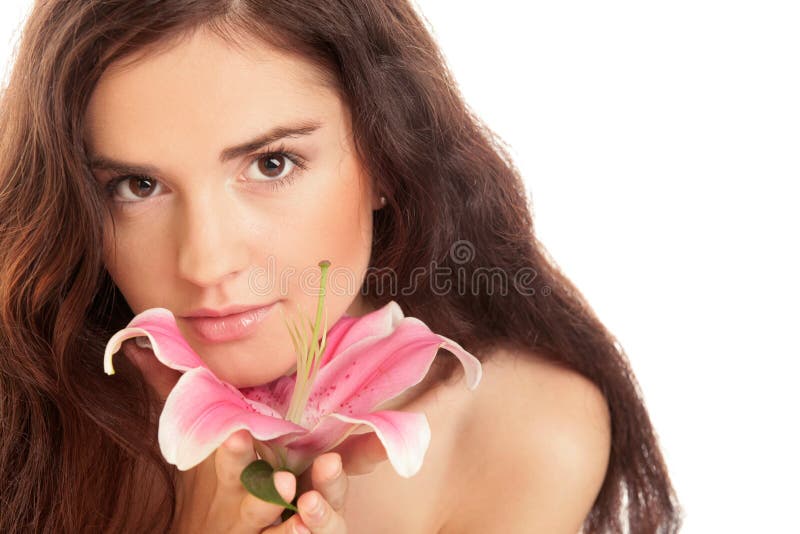 Woman with lily stock image. Image of complexion, cheerful - 12128095