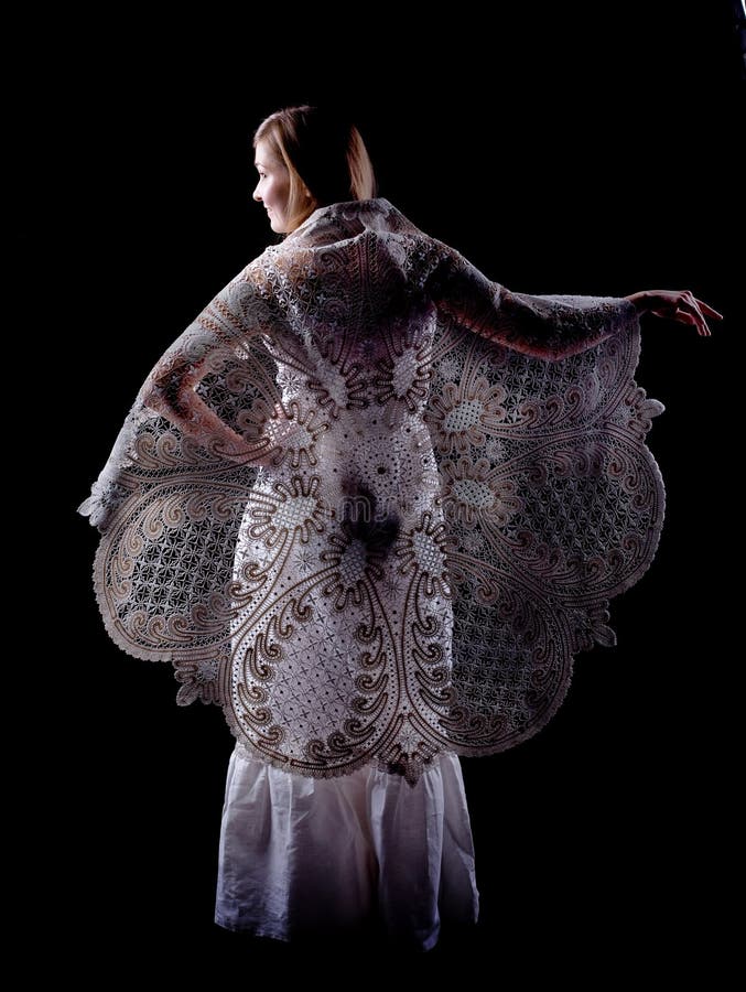 Woman in Linen Cloth and Lace Cloak Stock Photo - Image of gown ...