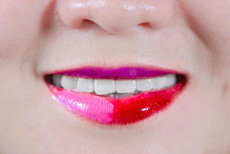 Woman Lips with Makeup Smiling Stock Image - Image of fashion, colors ...