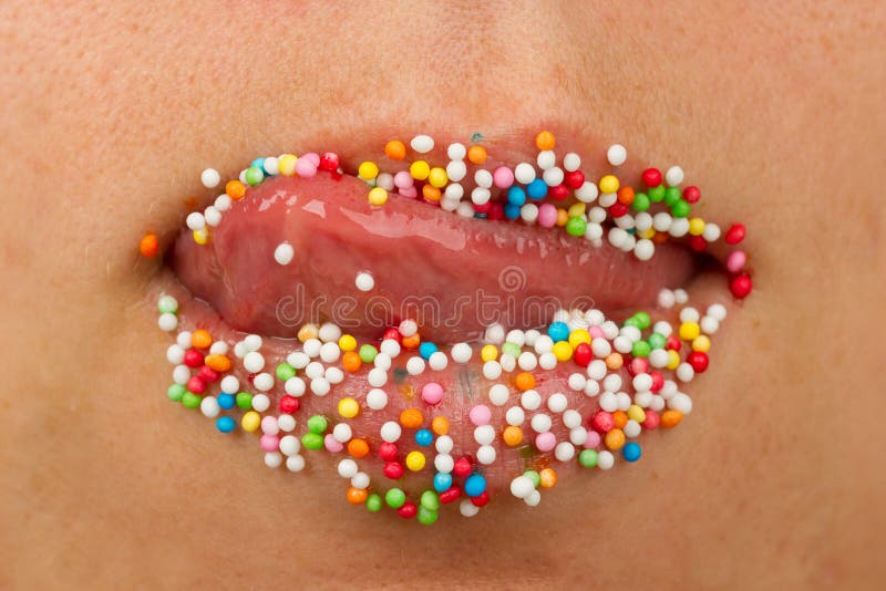 Woman Lips with Multicolored Pearls Stock Photo - Image of playful ...
