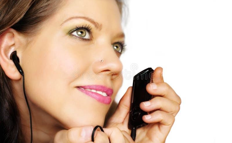 Woman listening music stock image. Image of beautiful - 7654897