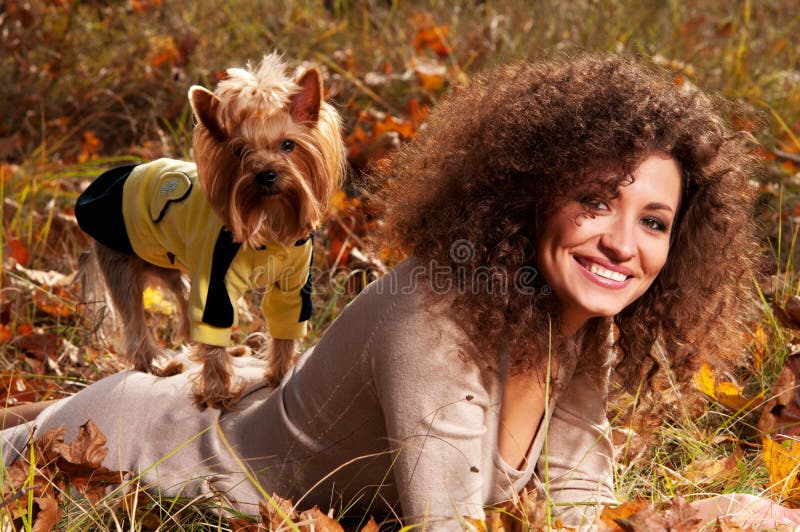 Woman and a little dog stock photo. Image of texture - 21914954