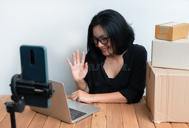 Woman Live Stream for Business Online Stock Photo - Image of asian ...